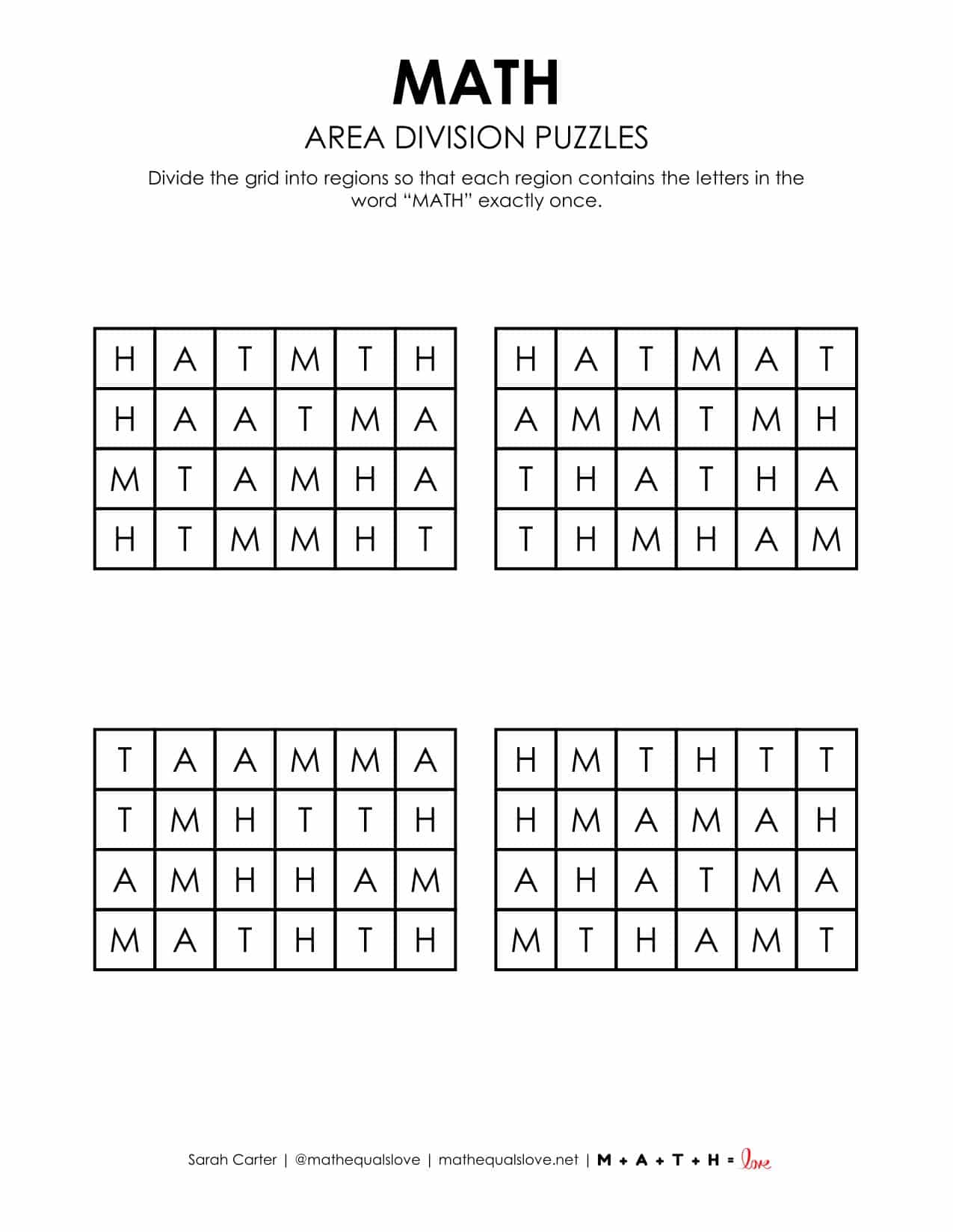 Math Area Division Logic Puzzles | Math = Love