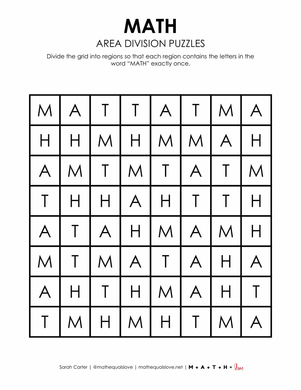 Math Area Division Logic Puzzles | Math = Love
