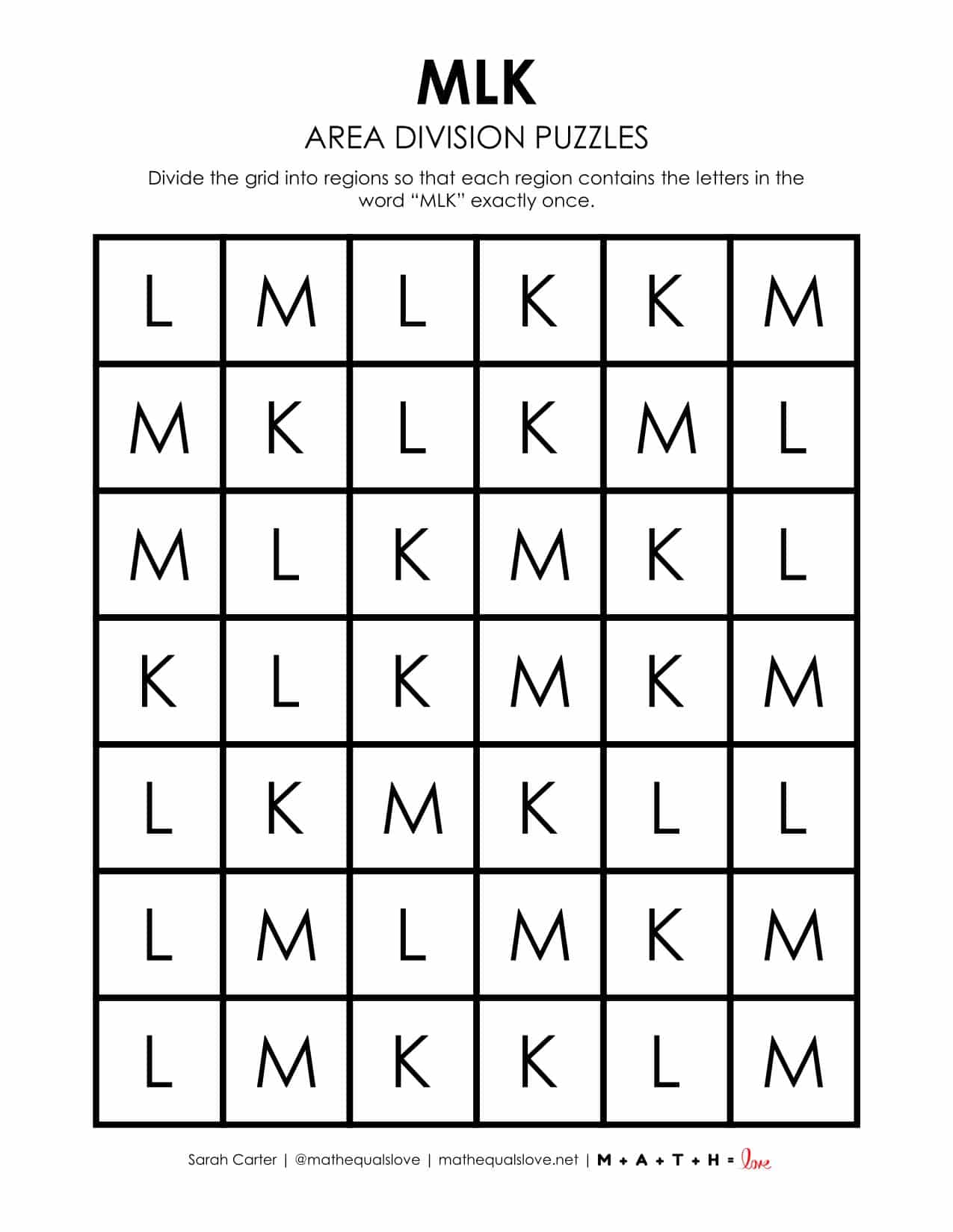 MLK Area Division Puzzles | Math = Love