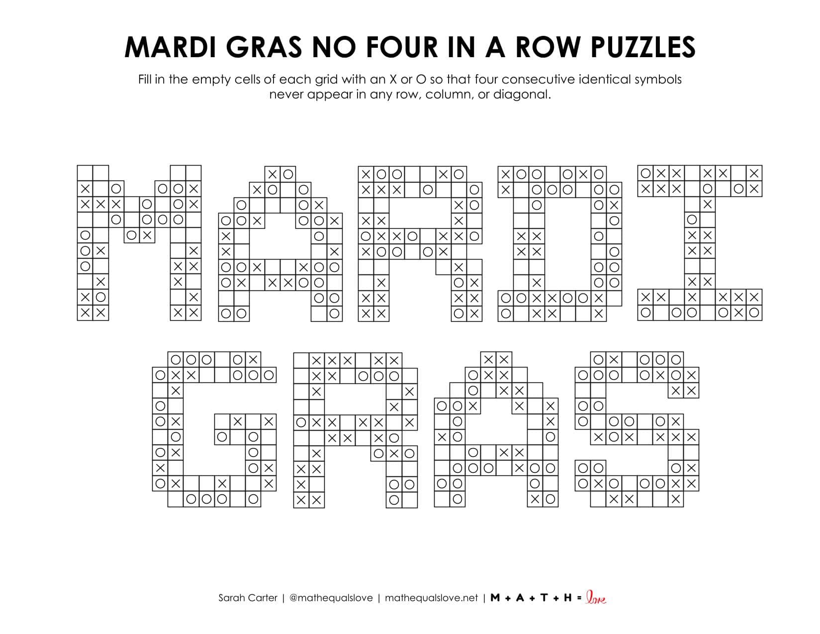 Mardi Gras No Four in a Row Logic Puzzles | Math = Love