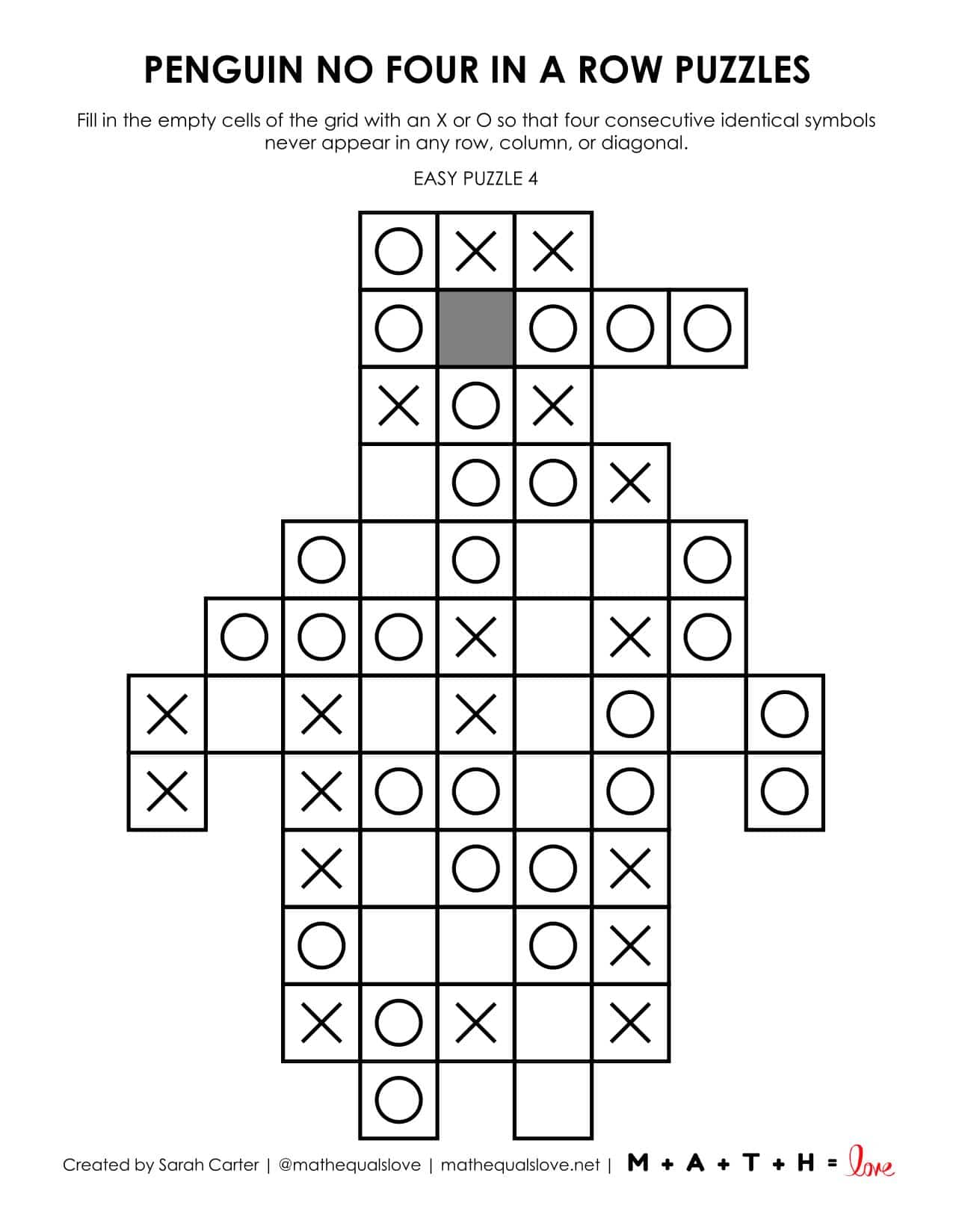 Penguin No Four in a Row Puzzles | Math = Love