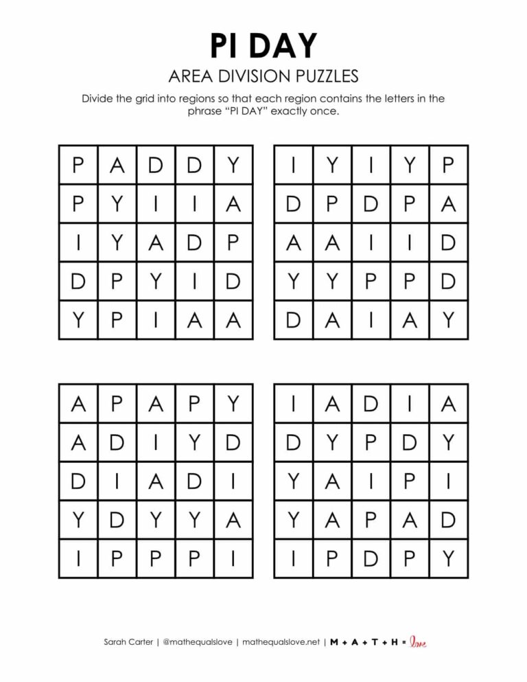 Pi Day Area Division Logic Puzzles | Math = Love