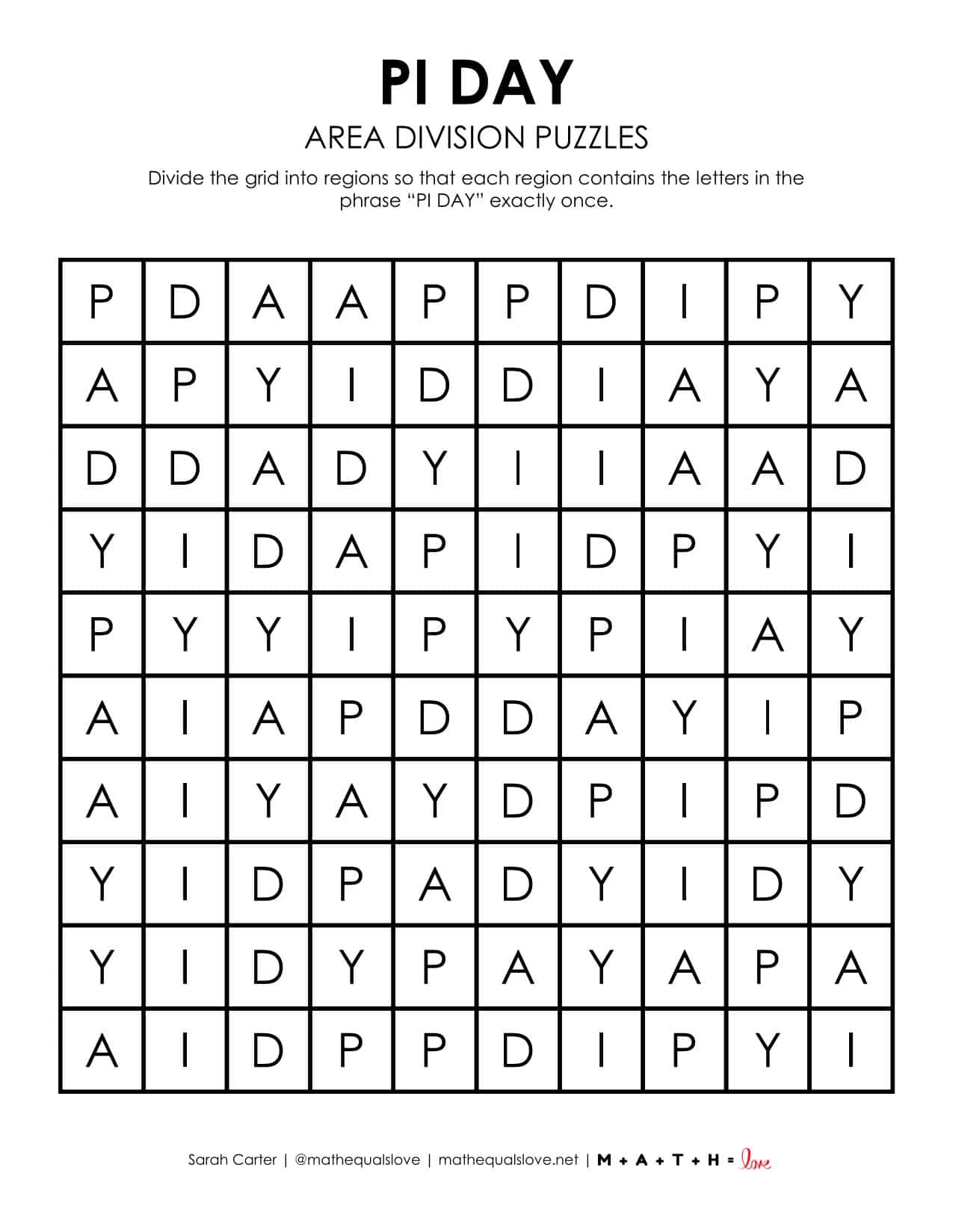 Pi Day Area Division Logic Puzzles | Math = Love