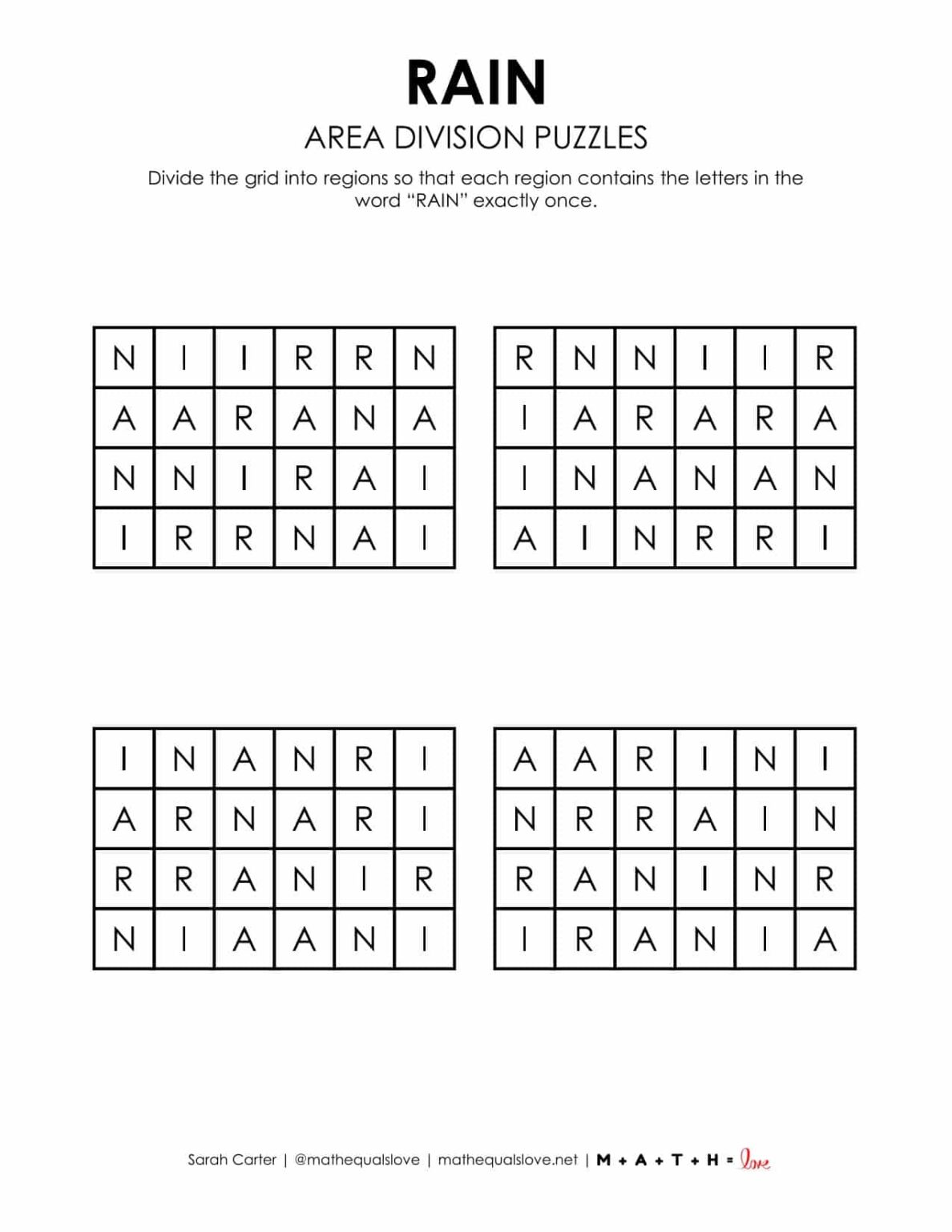Rain Area Division Logic Puzzles | Math = Love