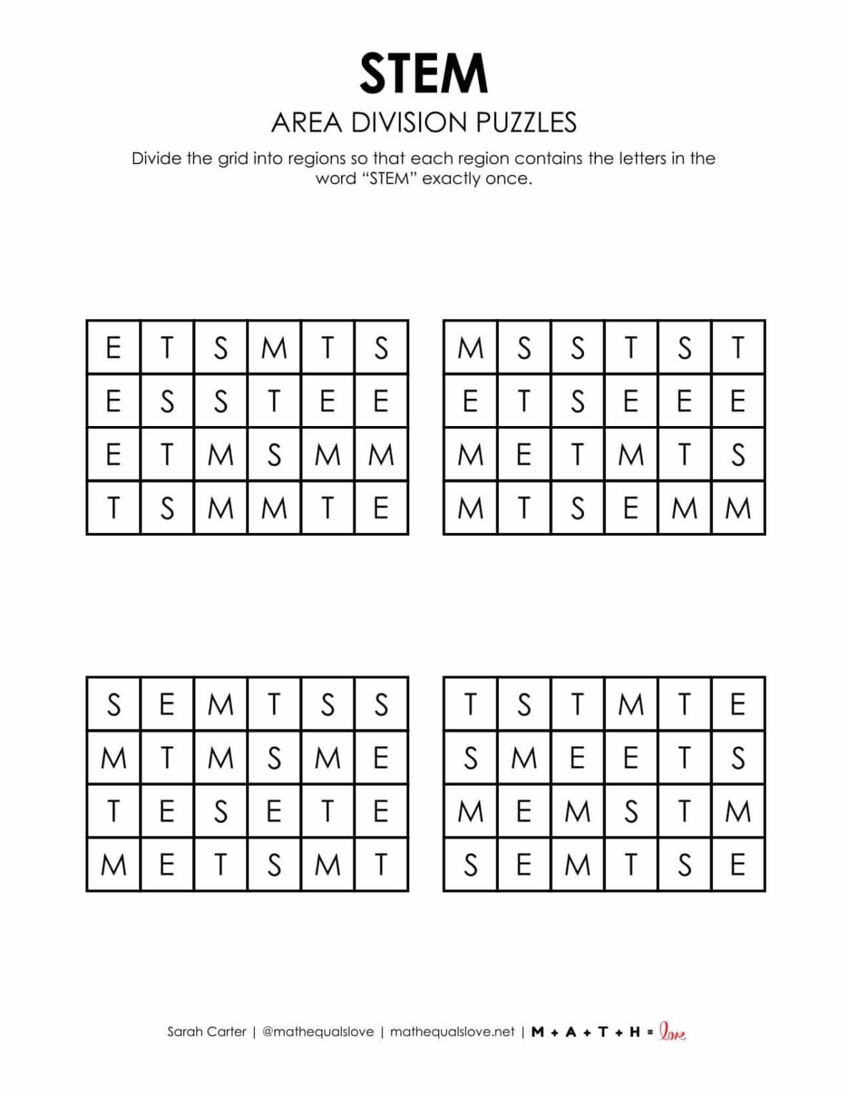 STEM Area Division Logic Puzzles (Free Printable PDF)