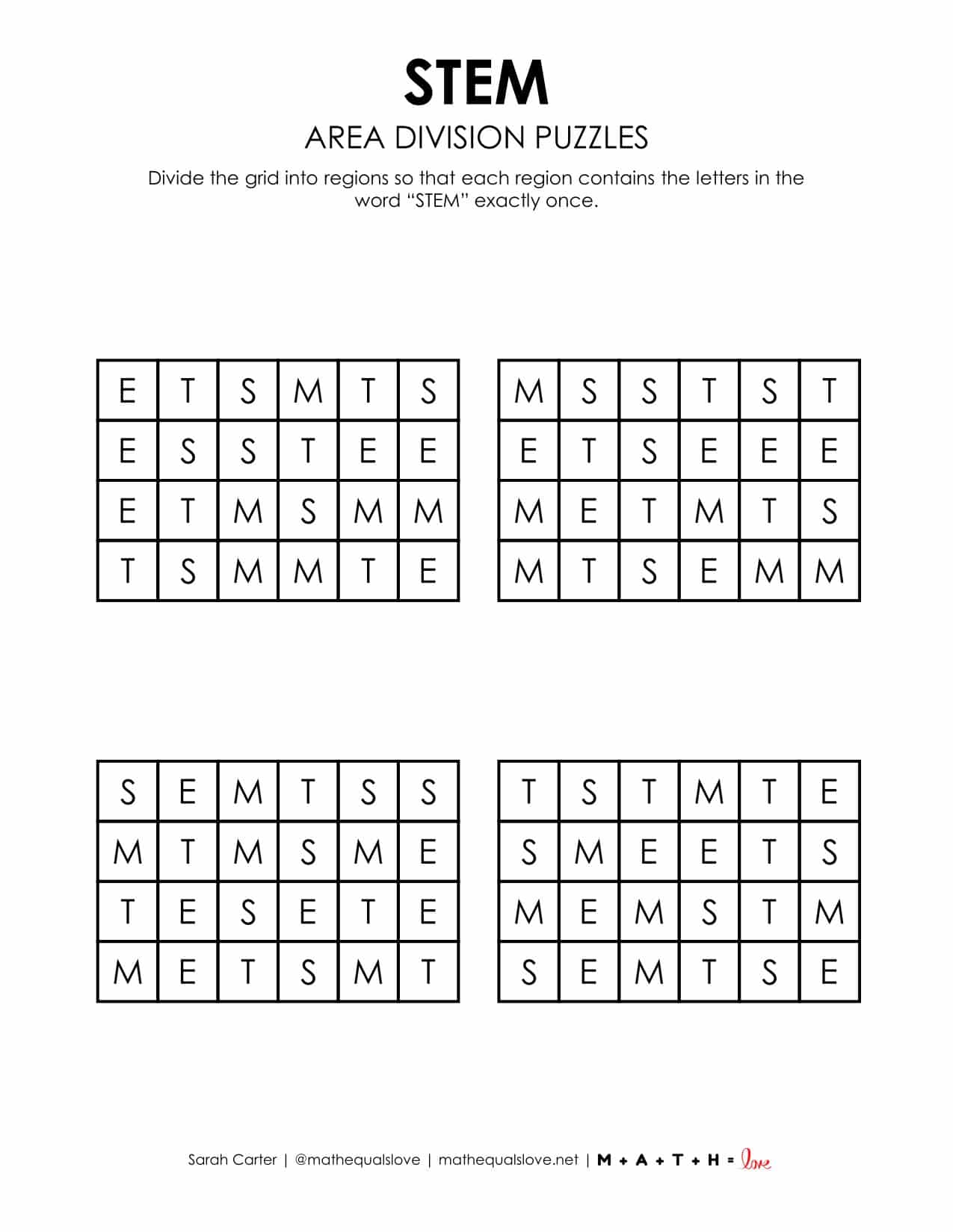 STEM Area Division Logic Puzzles (Free Printable PDF)