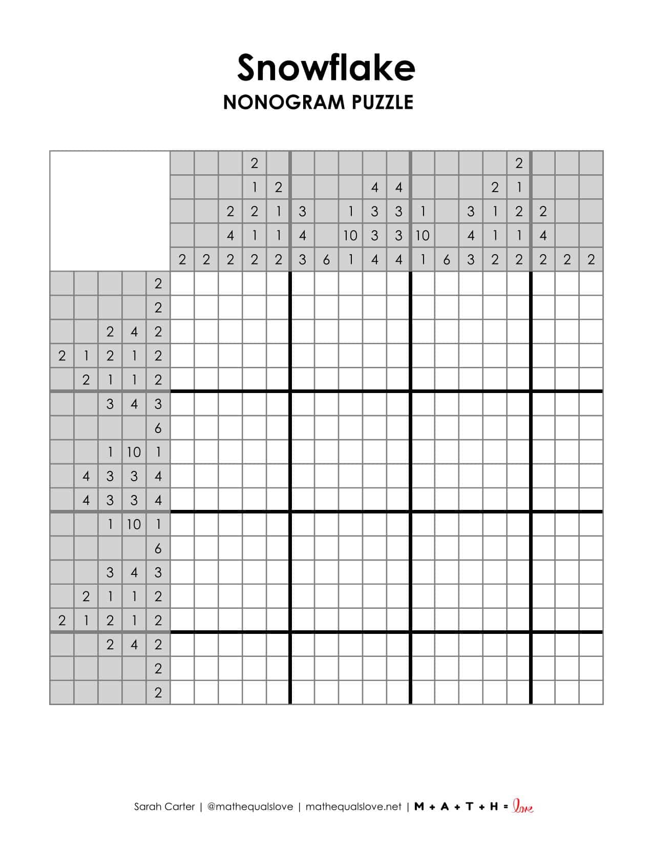 Snowflake Nonogram Puzzle | Math = Love