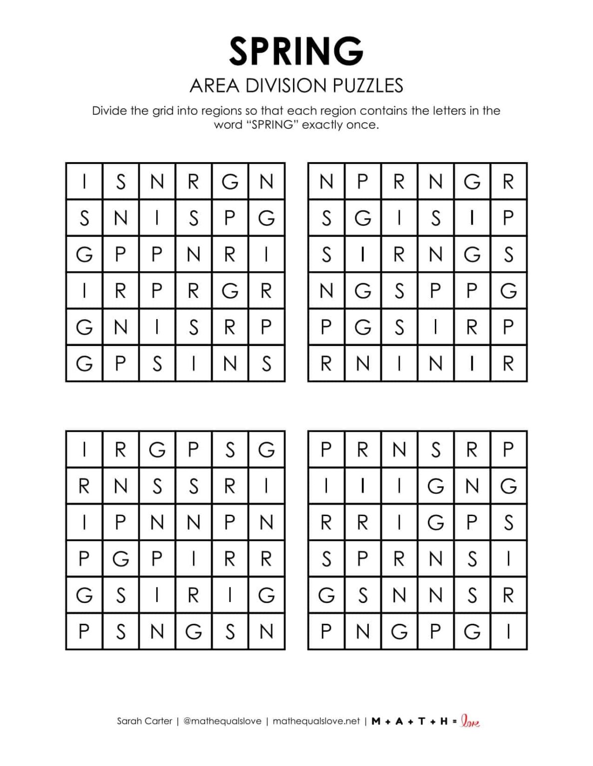 Spring Area Division Logic Puzzles | Math = Love