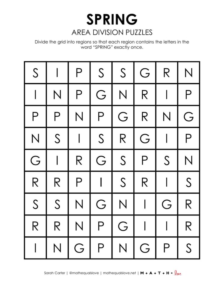 Spring Area Division Logic Puzzles | Math = Love