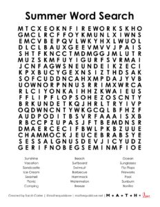 Summer Word Search Puzzle | Math = Love