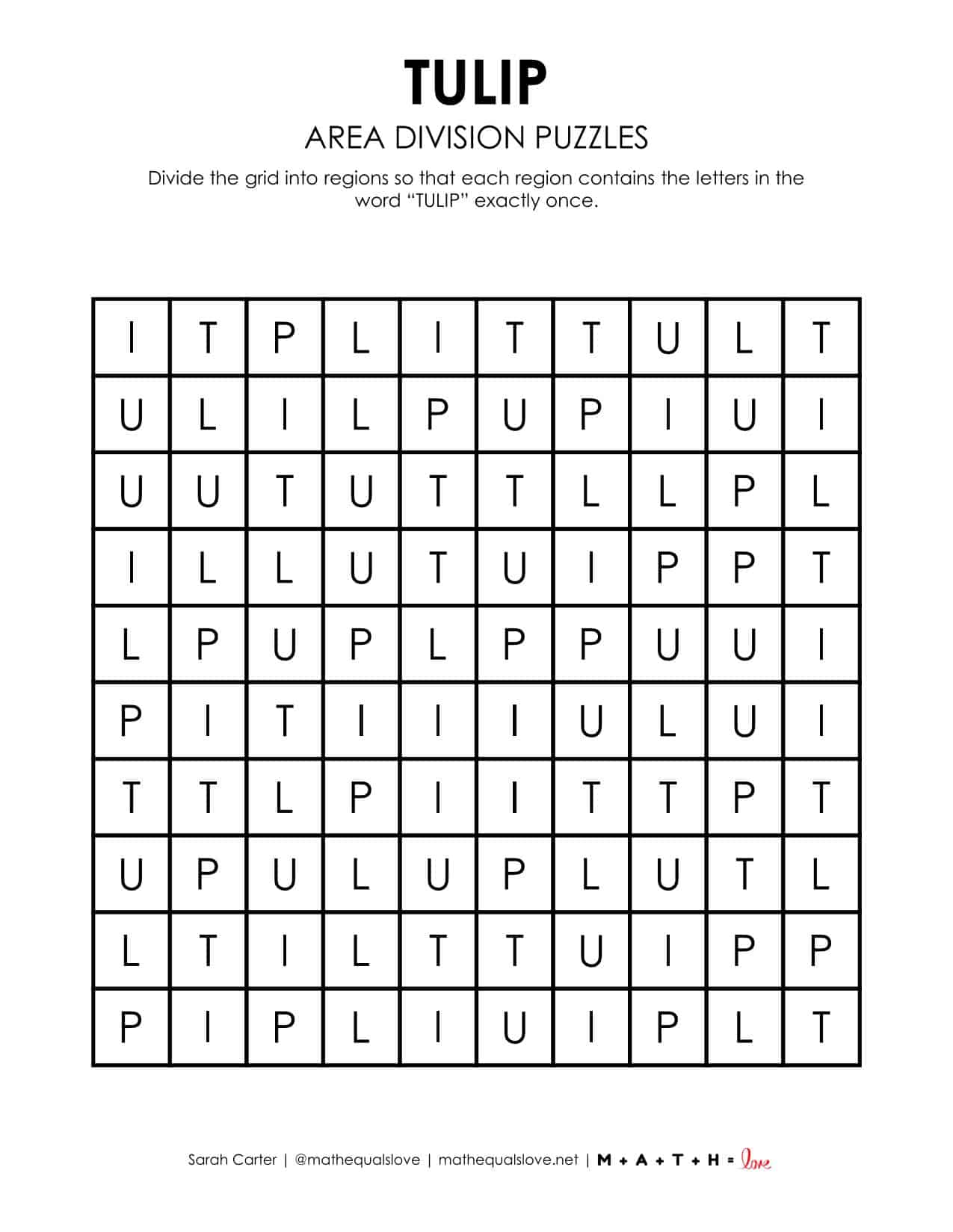 Tulip Area Division Logic Puzzles | Math = Love