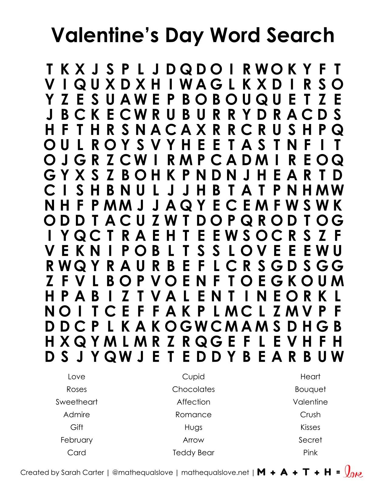 Valentine's Day Word Search Puzzle | Math = Love