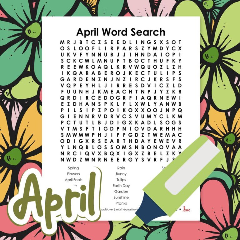 April Word Search Puzzle | Math = Love