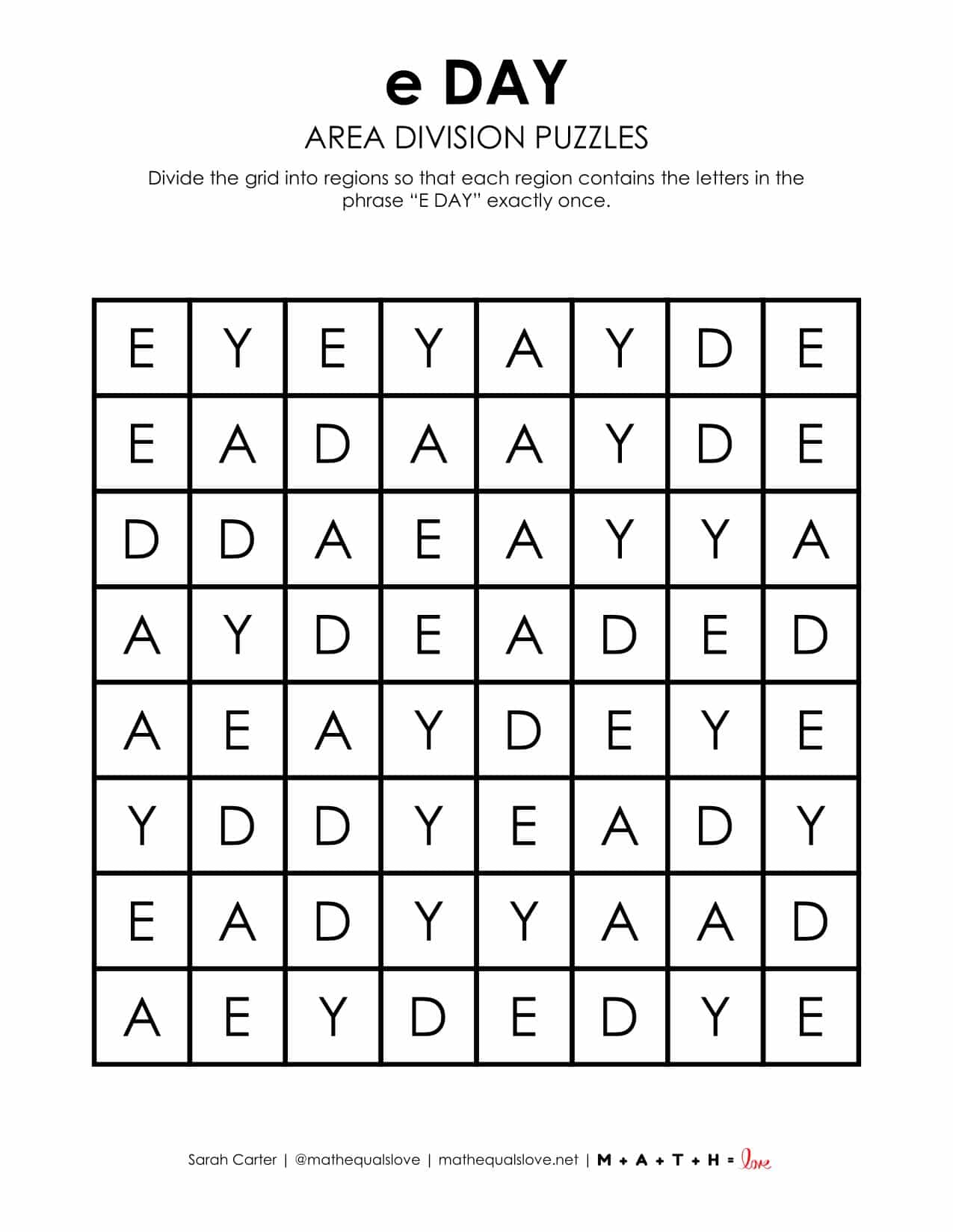 e Day Area Division Logic Puzzles | Math = Love