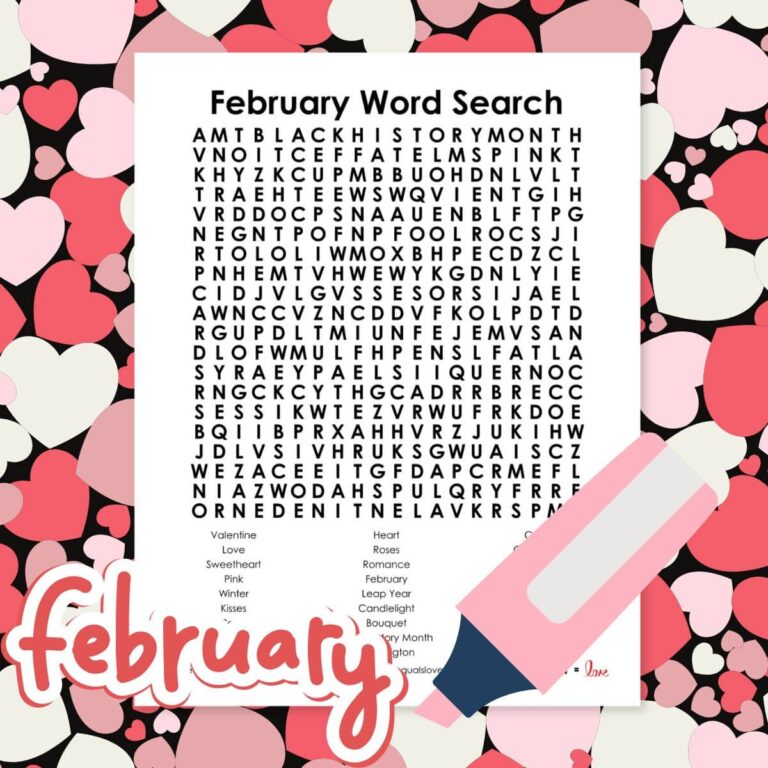 February Word Search Puzzle | Math = Love
