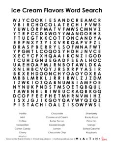 Ice Cream Flavors Word Search Puzzle (Free PDF)