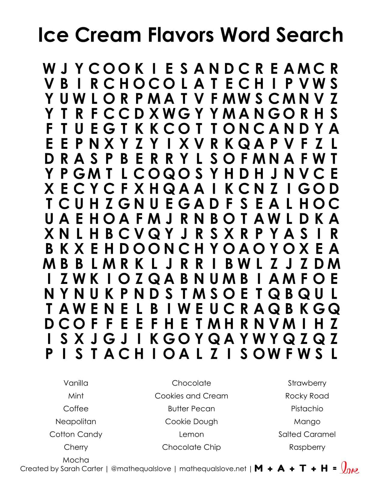Ice Cream Flavors Word Search Puzzle (Free PDF)