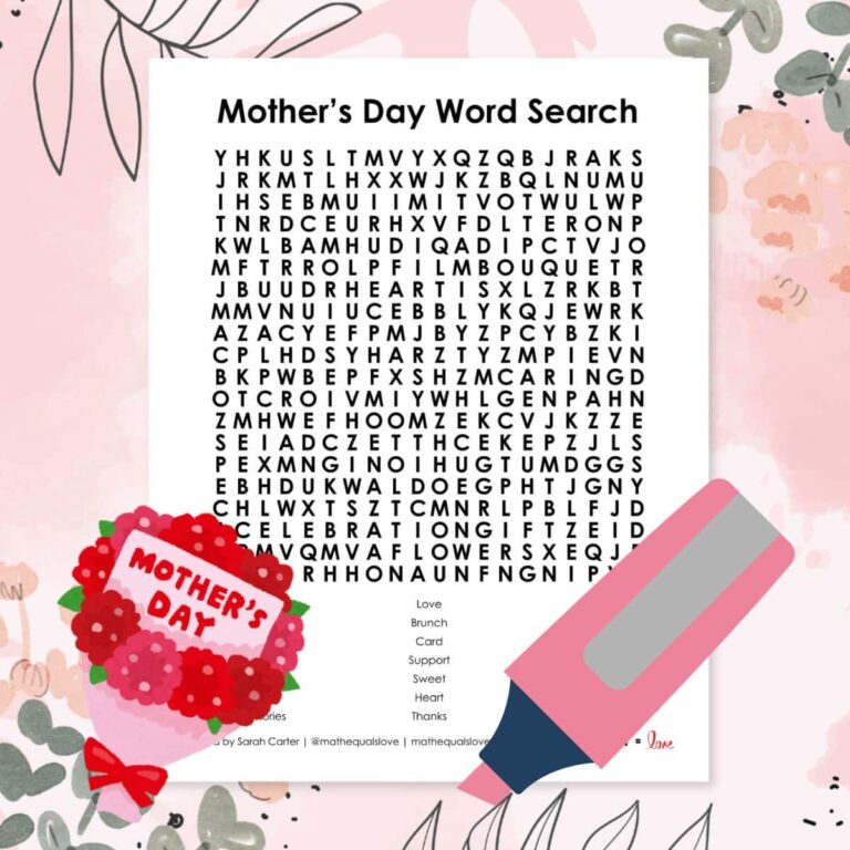 Mother's Day Word Search Puzzle | Math = Love