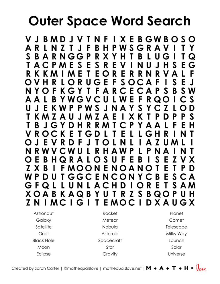 Outer Space Word Search Puzzle (Free PDF)