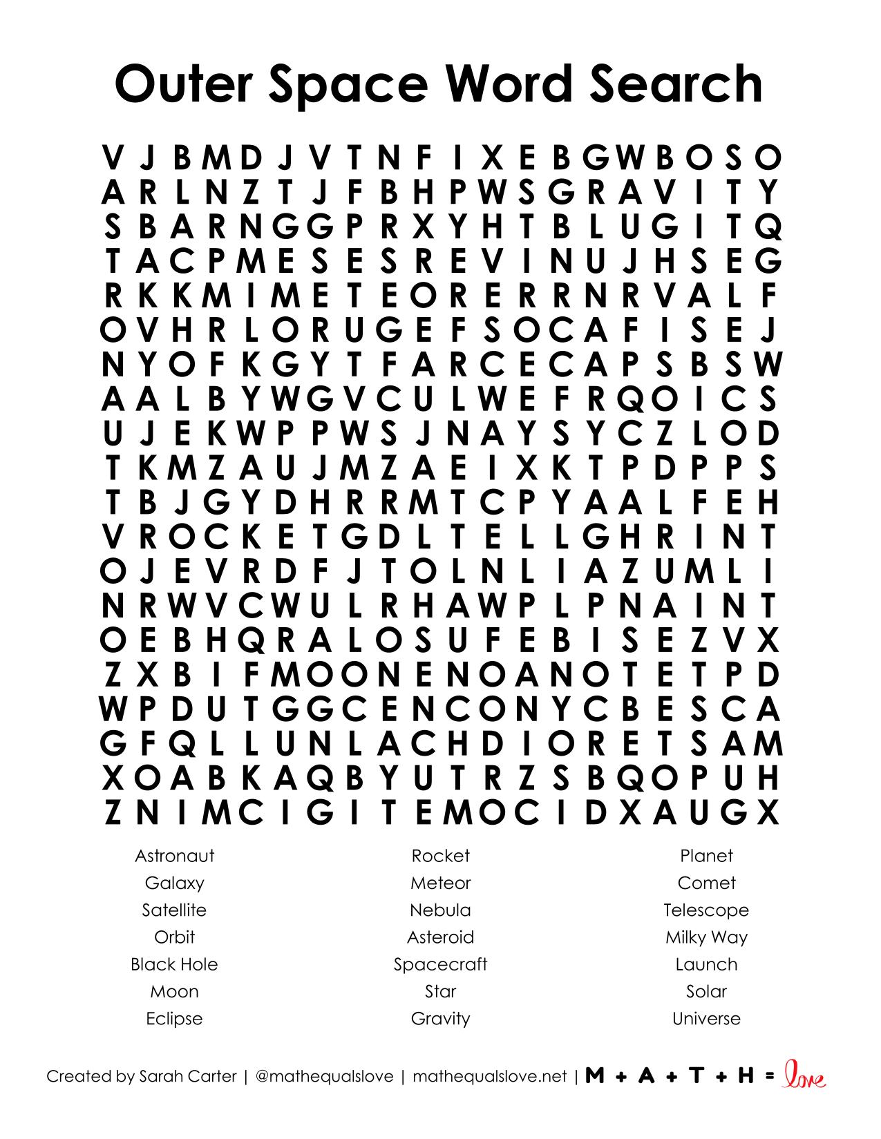Outer Space Word Search Puzzle (Free PDF)