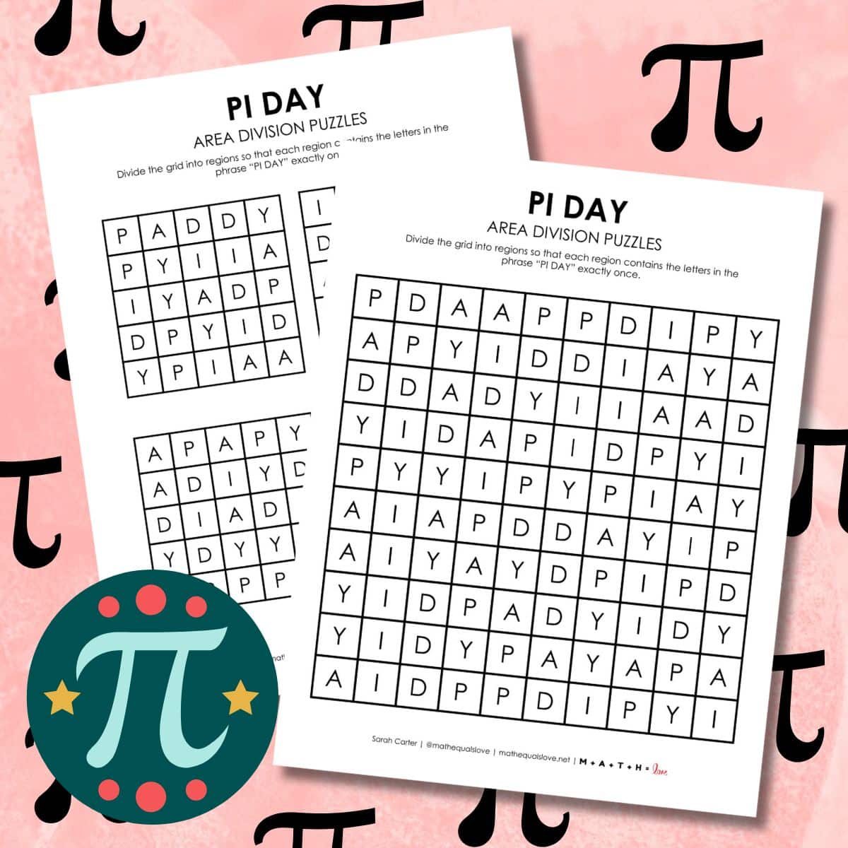 Pi Day Area Division Logic Puzzles | Math = Love