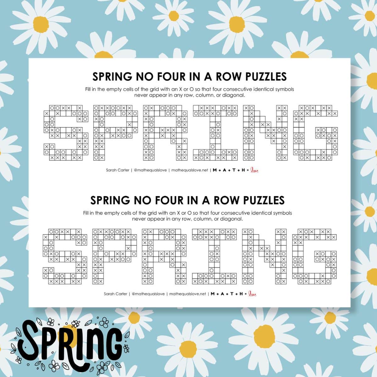 Spring No Four in a Row Puzzles | Math = Love