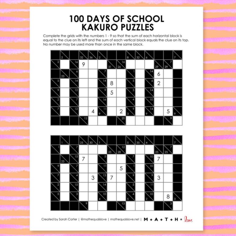 Kakuro Puzzles (Free Printable PDFs)