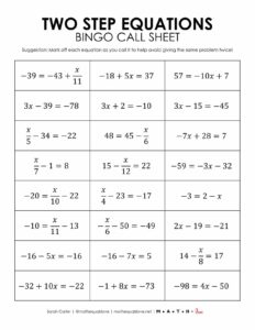 Two Step Equations Bingo Game (Free PDF)
