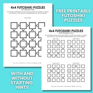 Futoshiki 4x4 Puzzles (Free Printable PDFs)