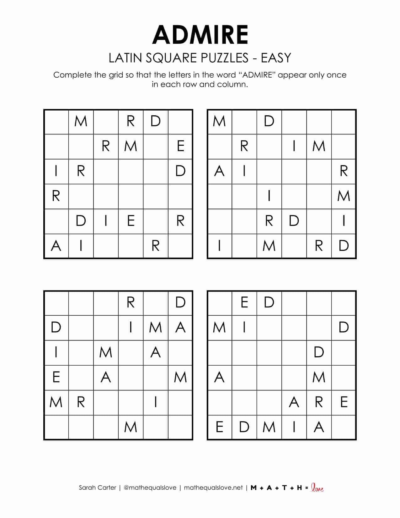 Admire Latin Square Puzzles | Math = Love