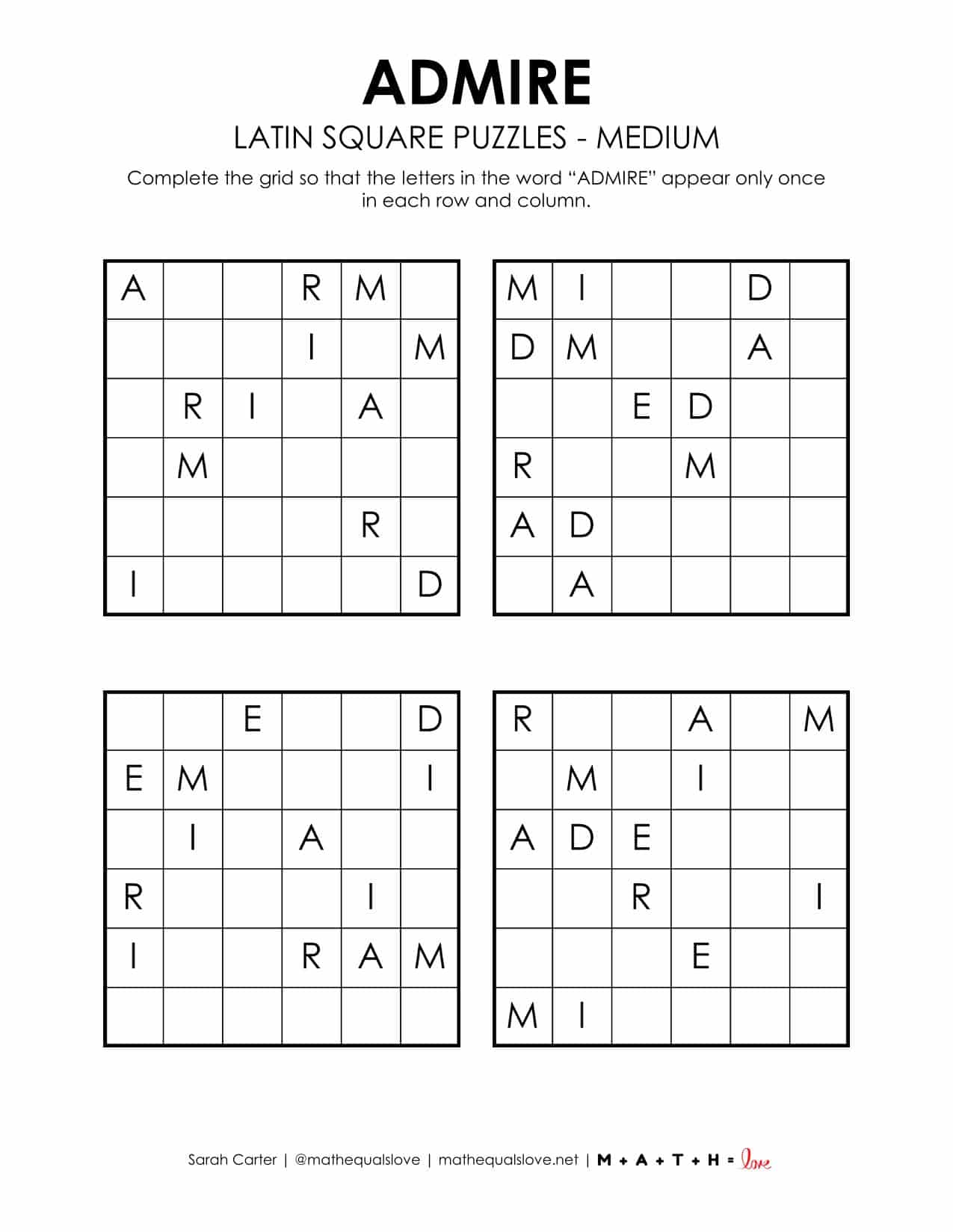 Admire Latin Square Puzzles | Math = Love