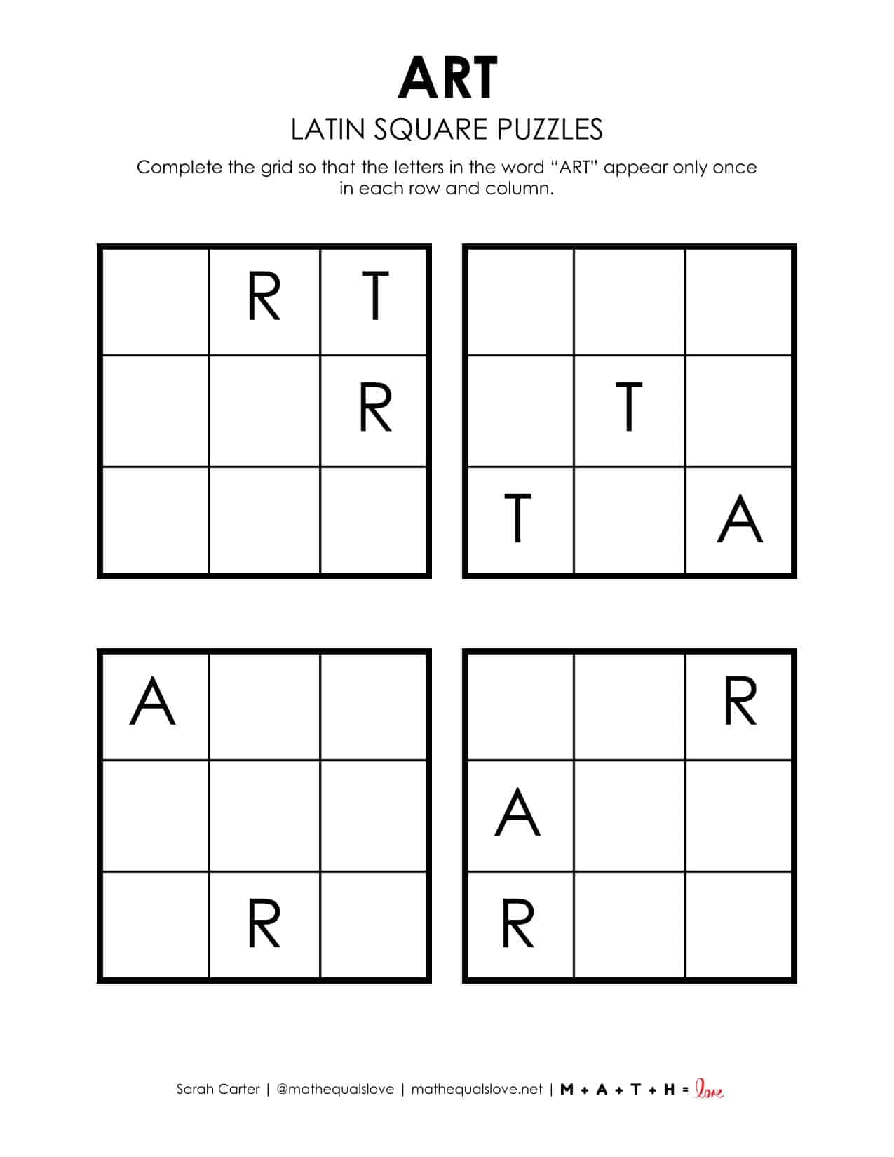 Art Latin Square Puzzles | Math = Love