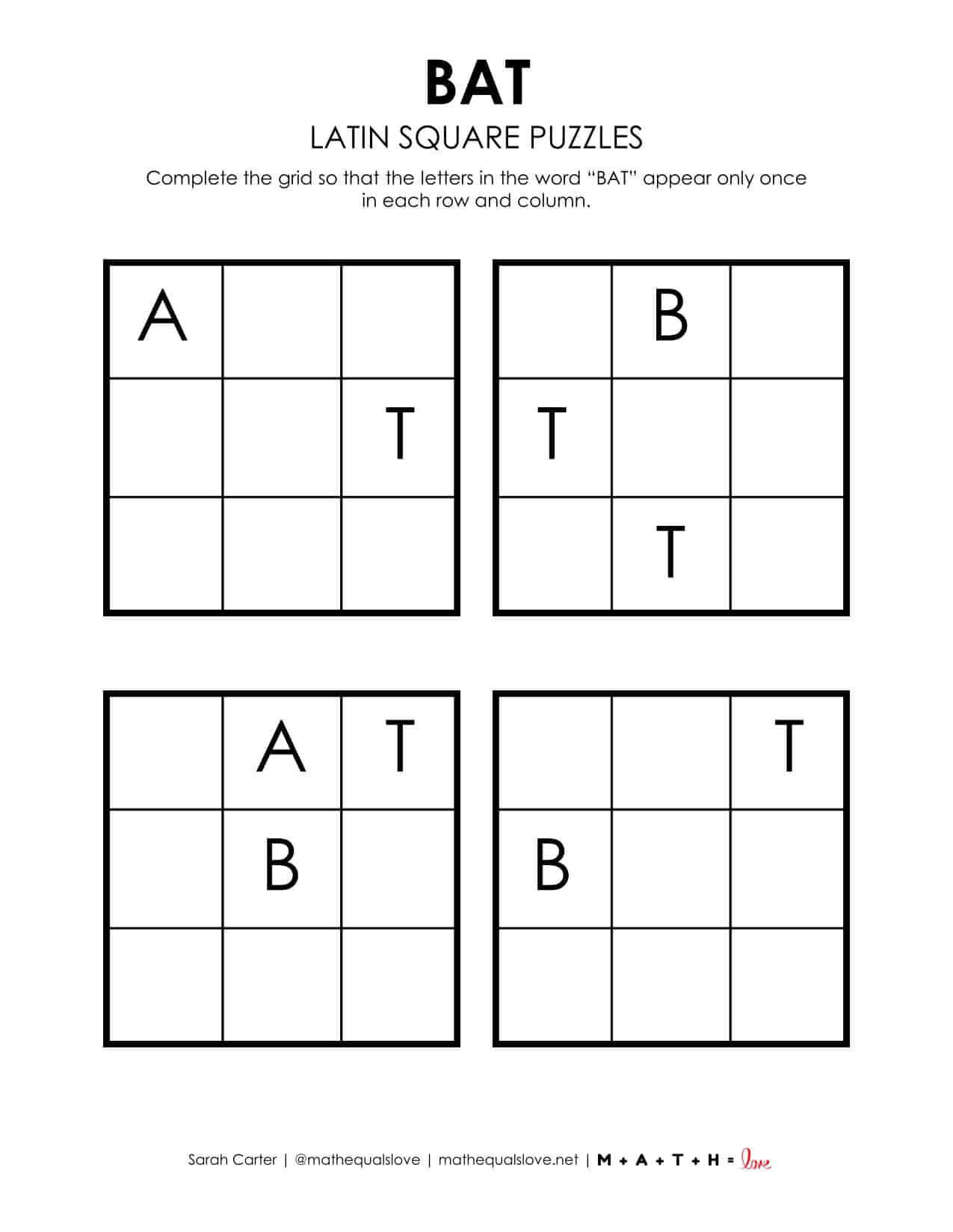 Bat Latin Square Puzzles | Math = Love