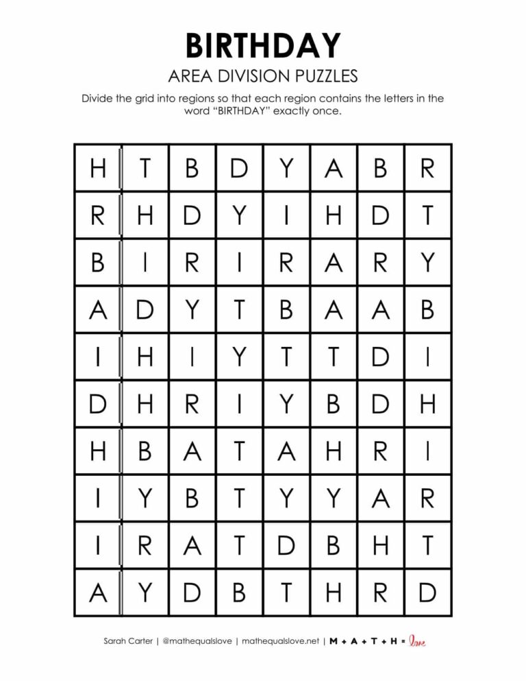 Birthday Area Division Logic Puzzles | Math = Love