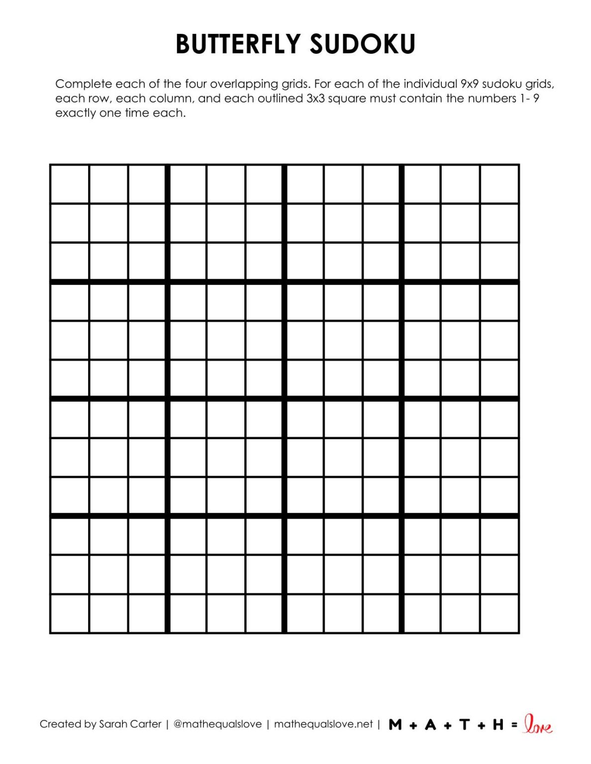 Butterfly Sudoku Blank Grid Printable | Math = Love