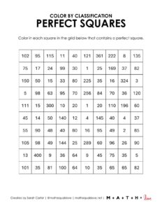 Perfect Squares Worksheet with Mystery Picture Activity | Math = Love