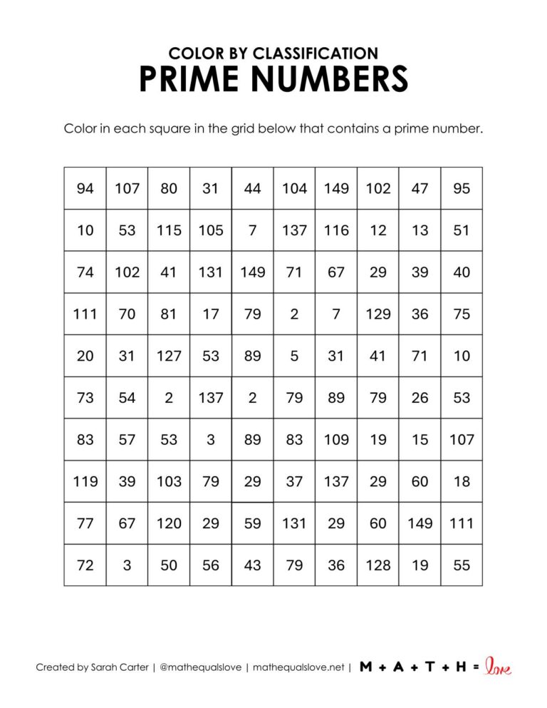 Prime Numbers Worksheet (FREE PDF)