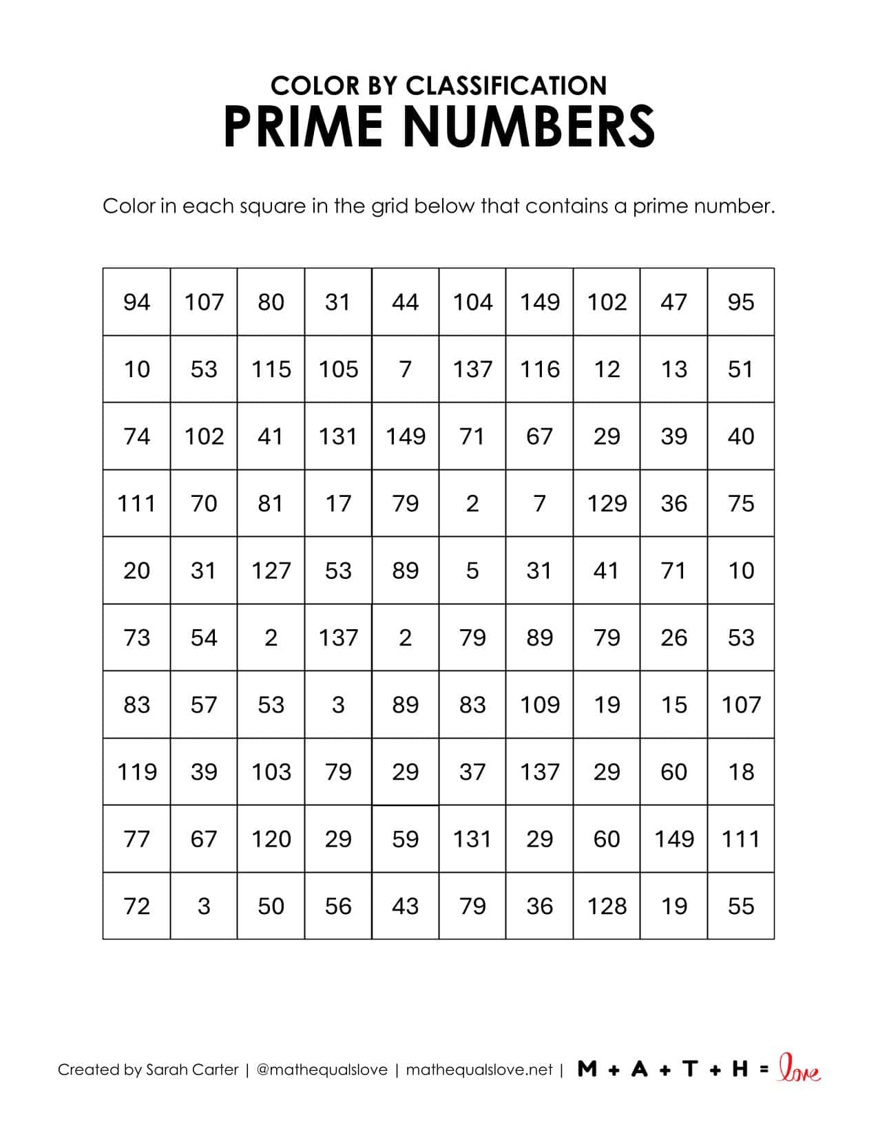 Prime Numbers Worksheet (FREE PDF)