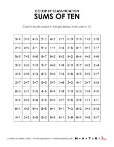 Sums of 10 Worksheet (Free PDF)