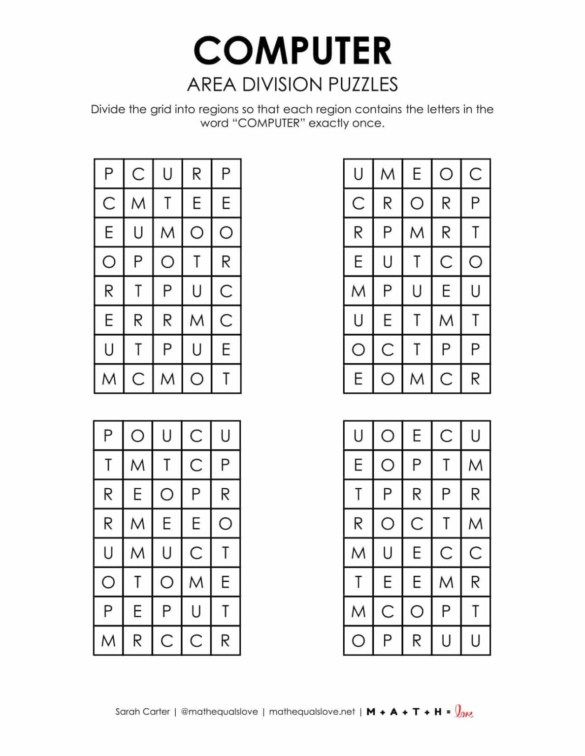 Computer Area Division Logic Puzzles | Math = Love