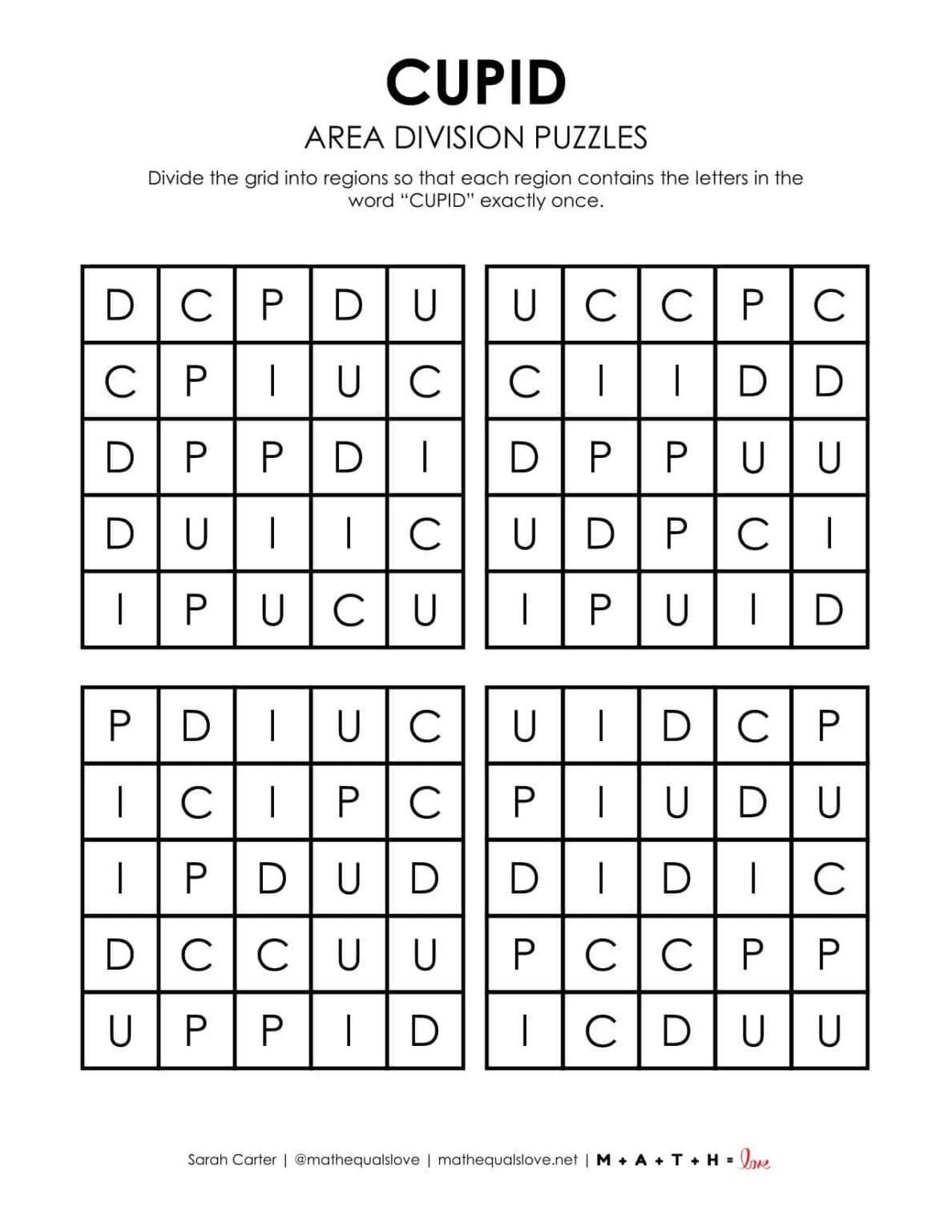 Cupid Area Division Logic Puzzles | Math = Love