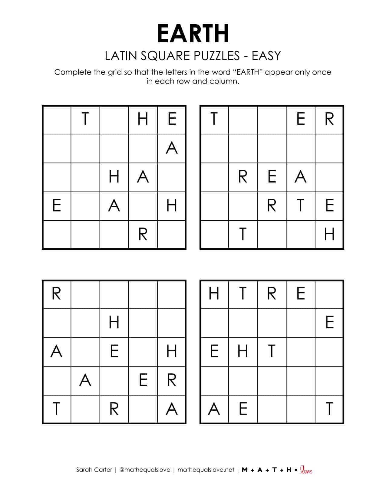 Earth Latin Square Puzzles | Math = Love