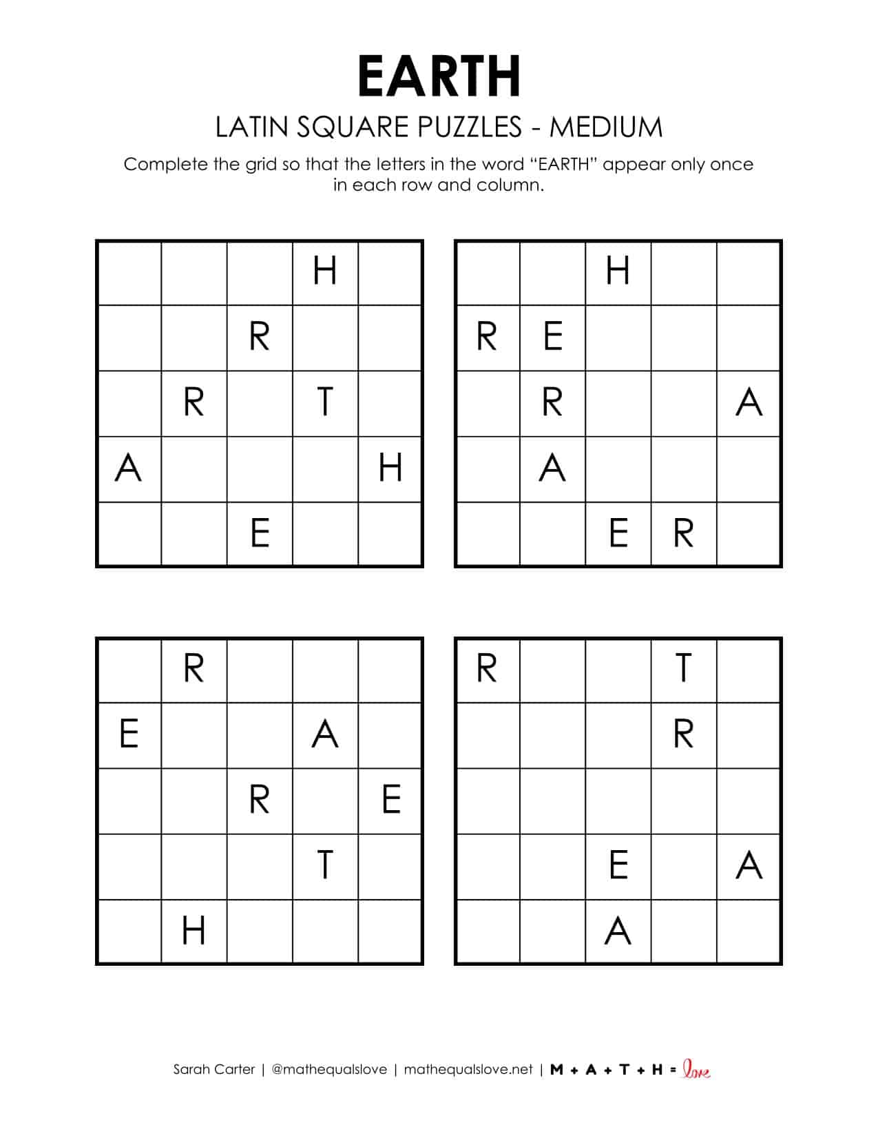 Earth Latin Square Puzzles | Math = Love