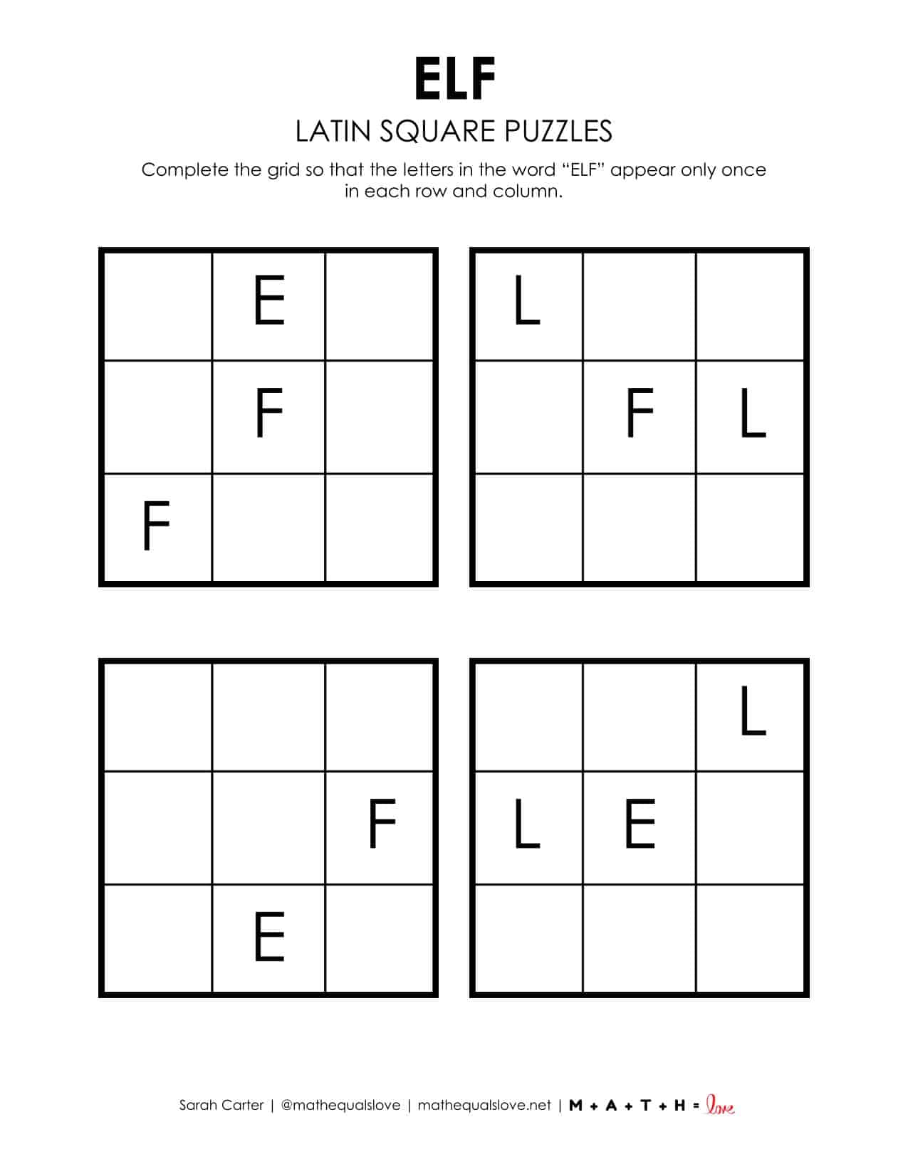 Elf Latin Square Puzzles | Math = Love