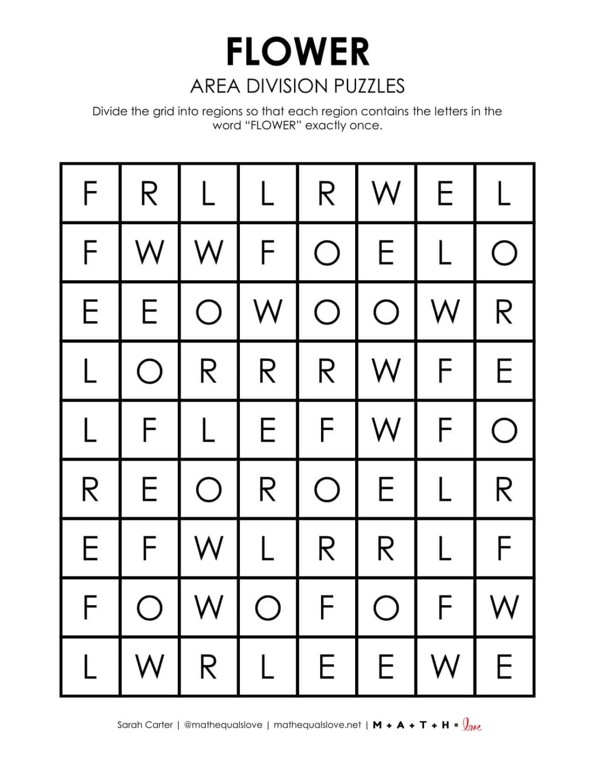 Flower Area Division Logic Puzzles | Math = Love