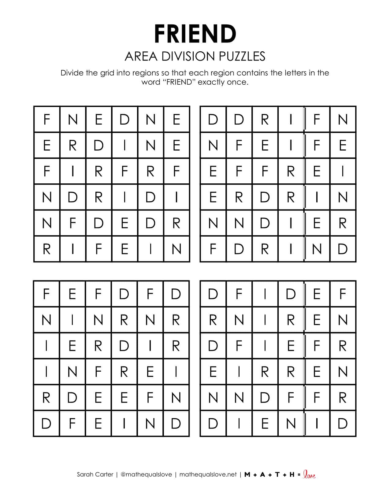 Friend Area Division Logic Puzzles | Math = Love