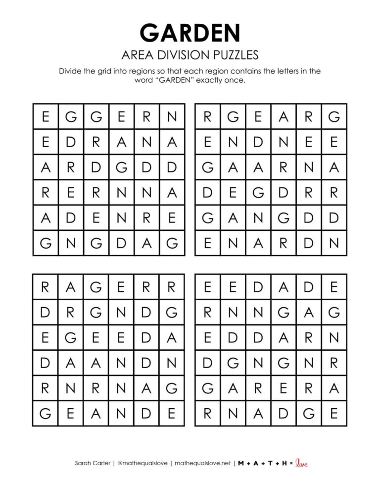 Garden Area Division Logic Puzzles | Math = Love