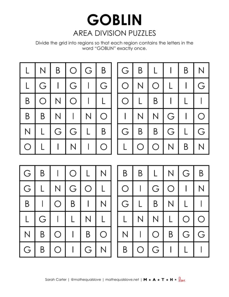 Goblin Area Division Logic Puzzles | Math = Love