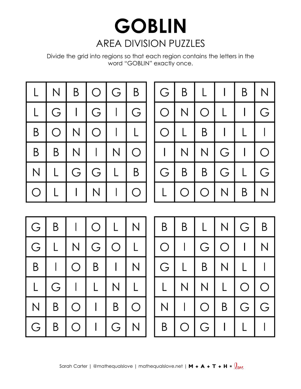 Goblin Area Division Logic Puzzles | Math = Love