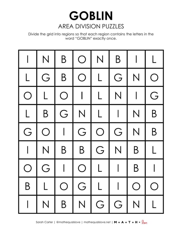 Goblin Area Division Logic Puzzles | Math = Love